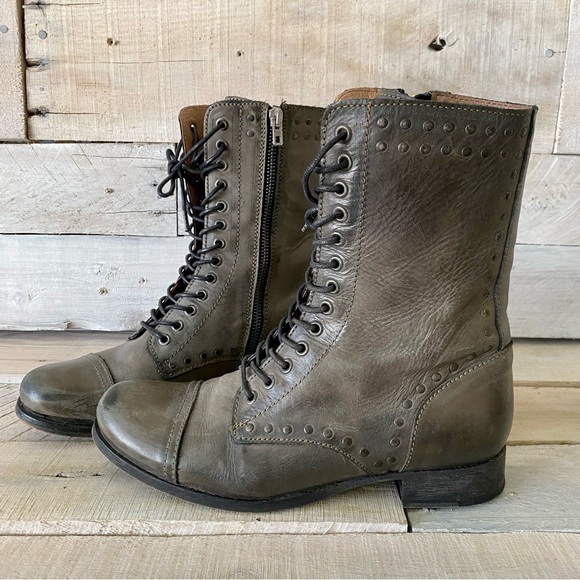 Diesel | Shoes | Diesel Distressed Grey Moto Studded Leather Boots ...